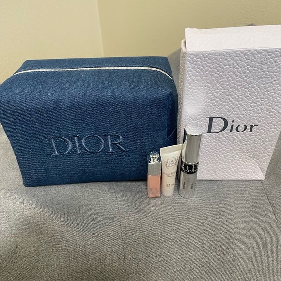 Dior | Makeup | Dior Silver And Blue Cosmetic Bag With Sample Sizes Of ...
